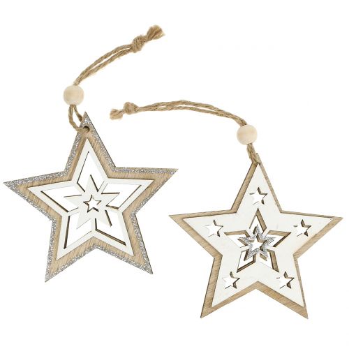 Floristik24.lt Kalėdų dekoravimo žvaigždė pakabinti balta, gamta 10cm ...